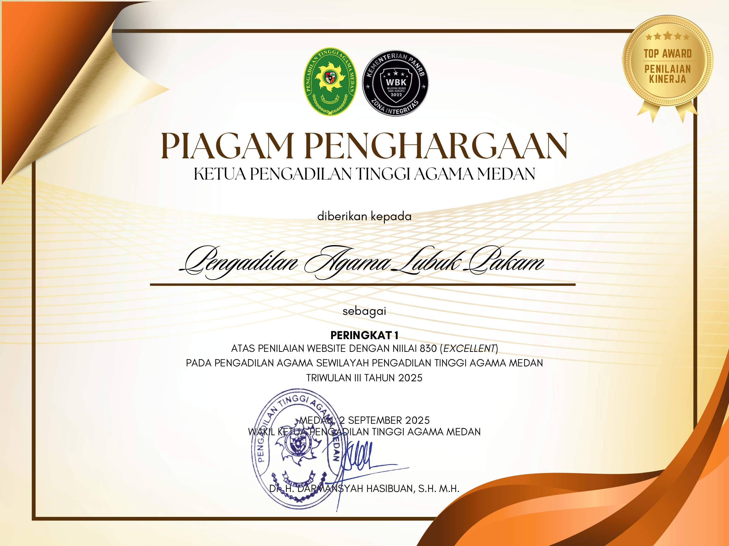 PA Lubuk Pakam Kelas I A - PA Lubuk Pakam Raih 5 Penghargaan dari PTA ...